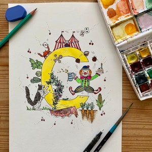Illustrated Watercolour Alphabet Print Letter C | Etsy