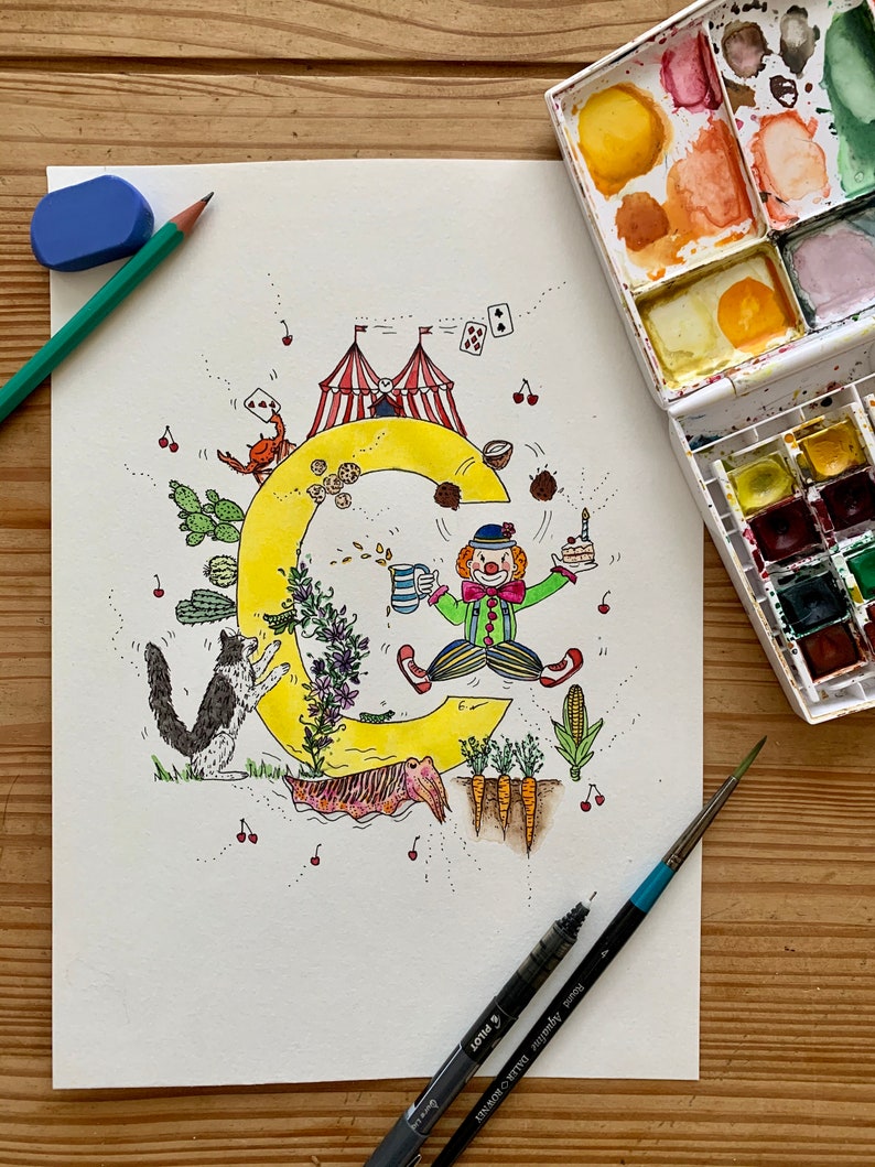 Illustrated Watercolour Alphabet Print Letter C | Etsy