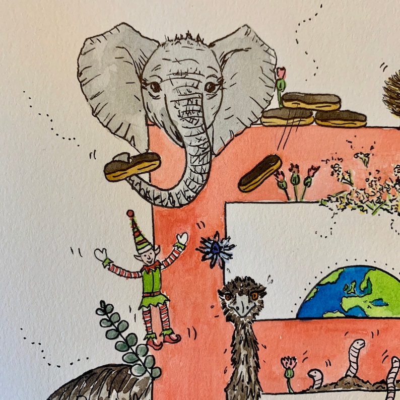 Illustrated Watercolour Alphabet Print Letter E - Etsy