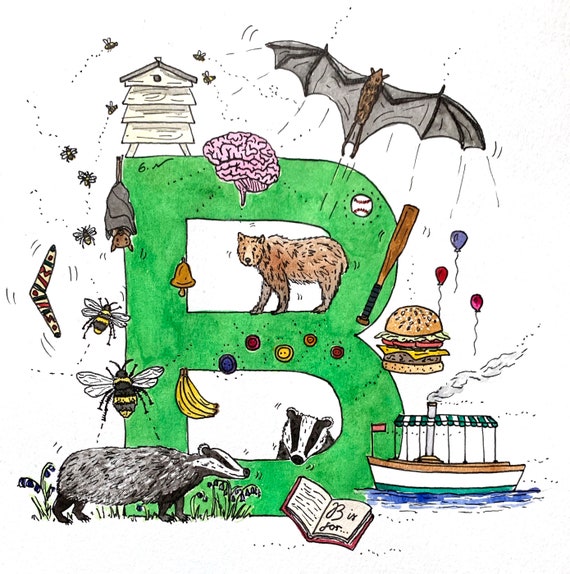 Illustrated Watercolour Alphabet Print Letter B | Etsy