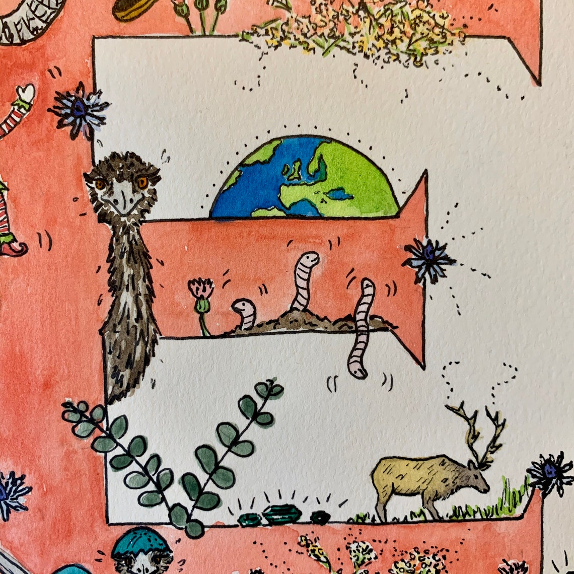 Illustrated Watercolour Alphabet Print Letter E | Etsy