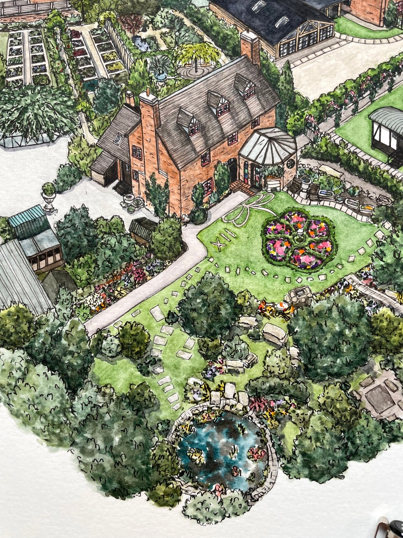 The Hundred House Aerial Map, Shropshire - Watercolour Print ...