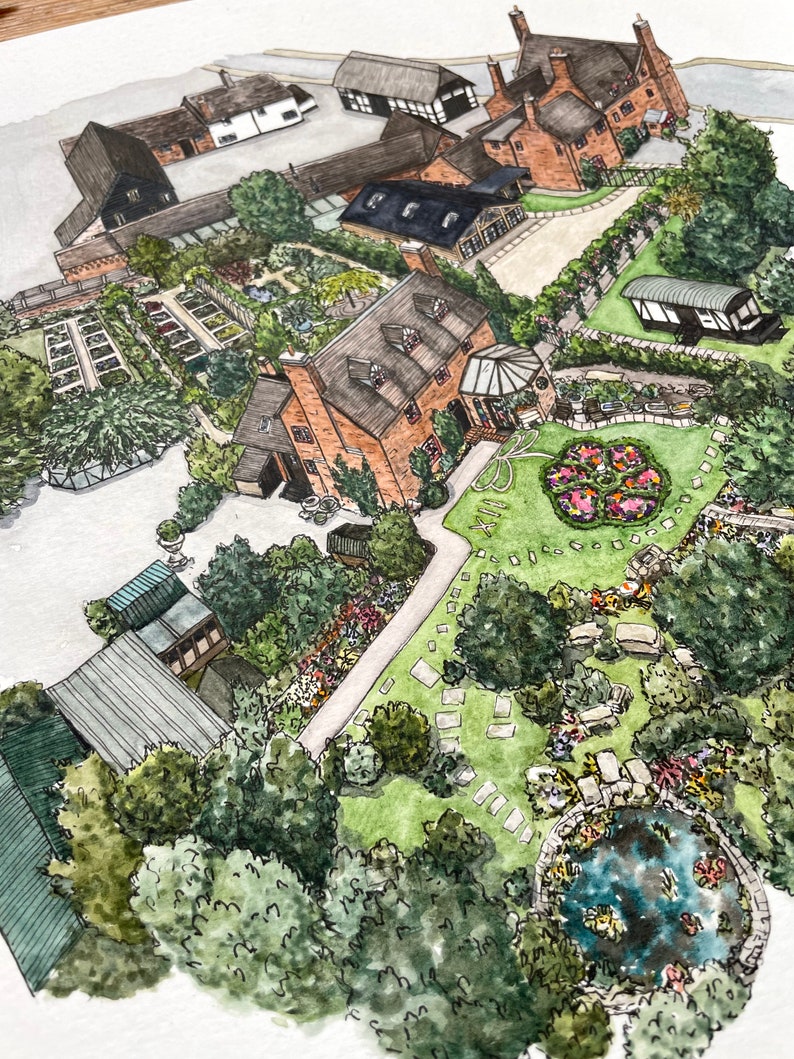 The Hundred House Aerial Map, Shropshire - Watercolour Print ...