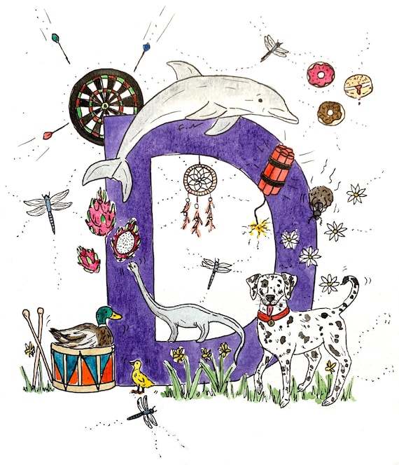 Illustrated Watercolour Alphabet Print Letter D | Etsy