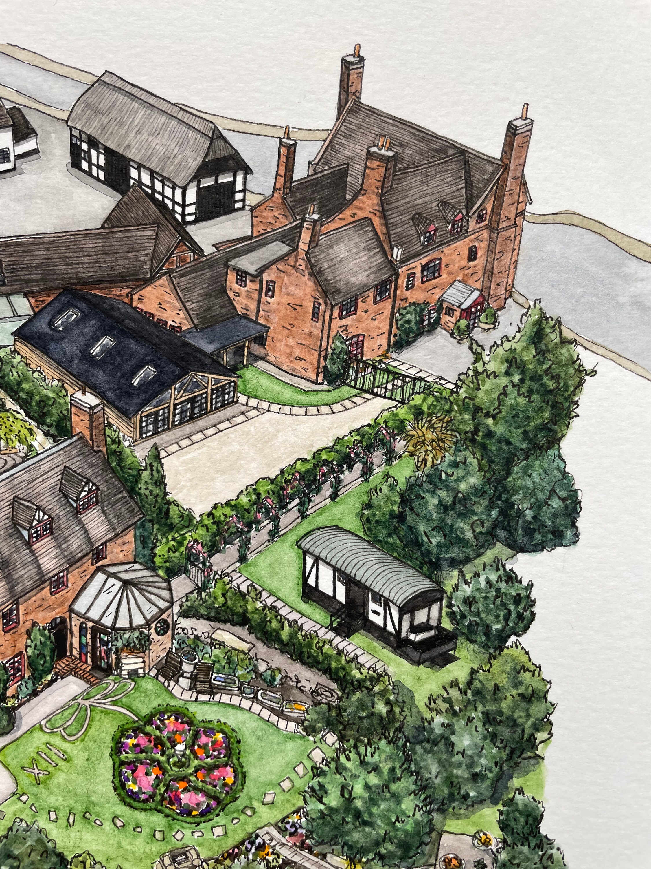 The Hundred House Aerial Map Shropshire Watercolour Print - Etsy