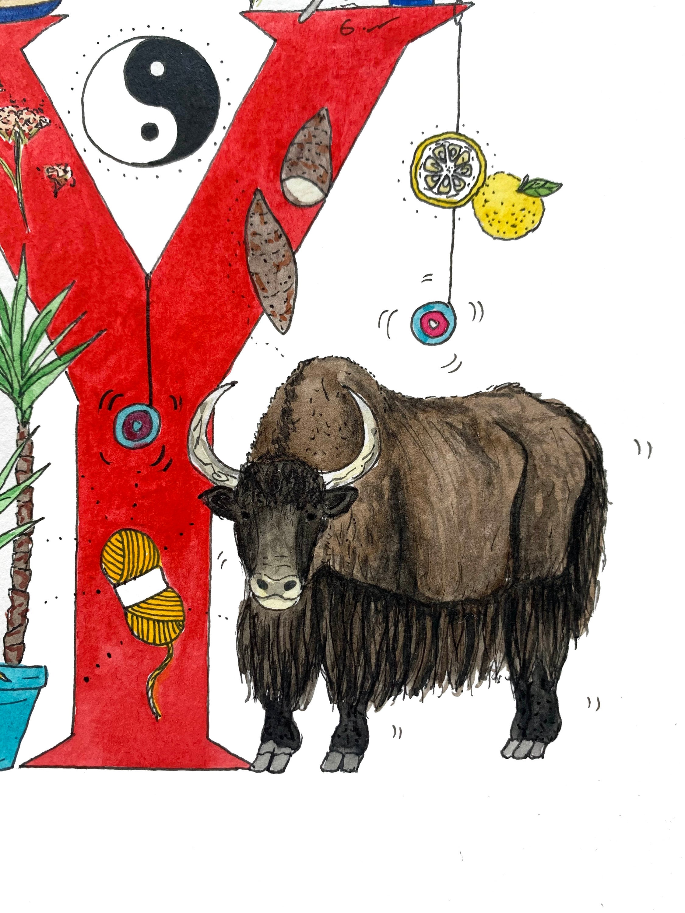 Illustrated Watercolour Alphabet Print - Letter Y - Etsy