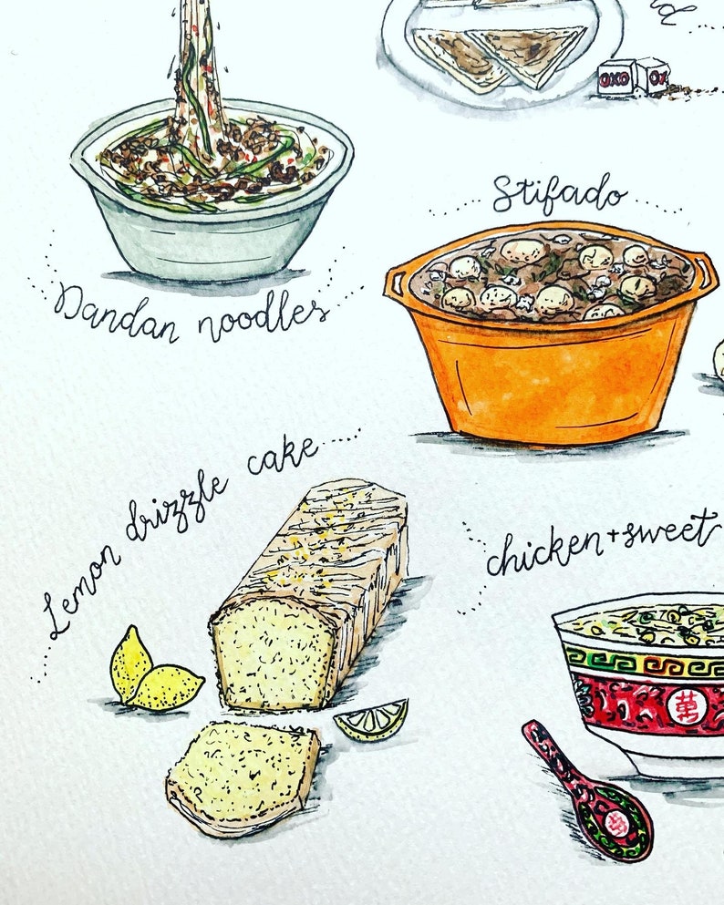 In the Kitchen... Watercolour 'favourite Foods' - Etsy Australia