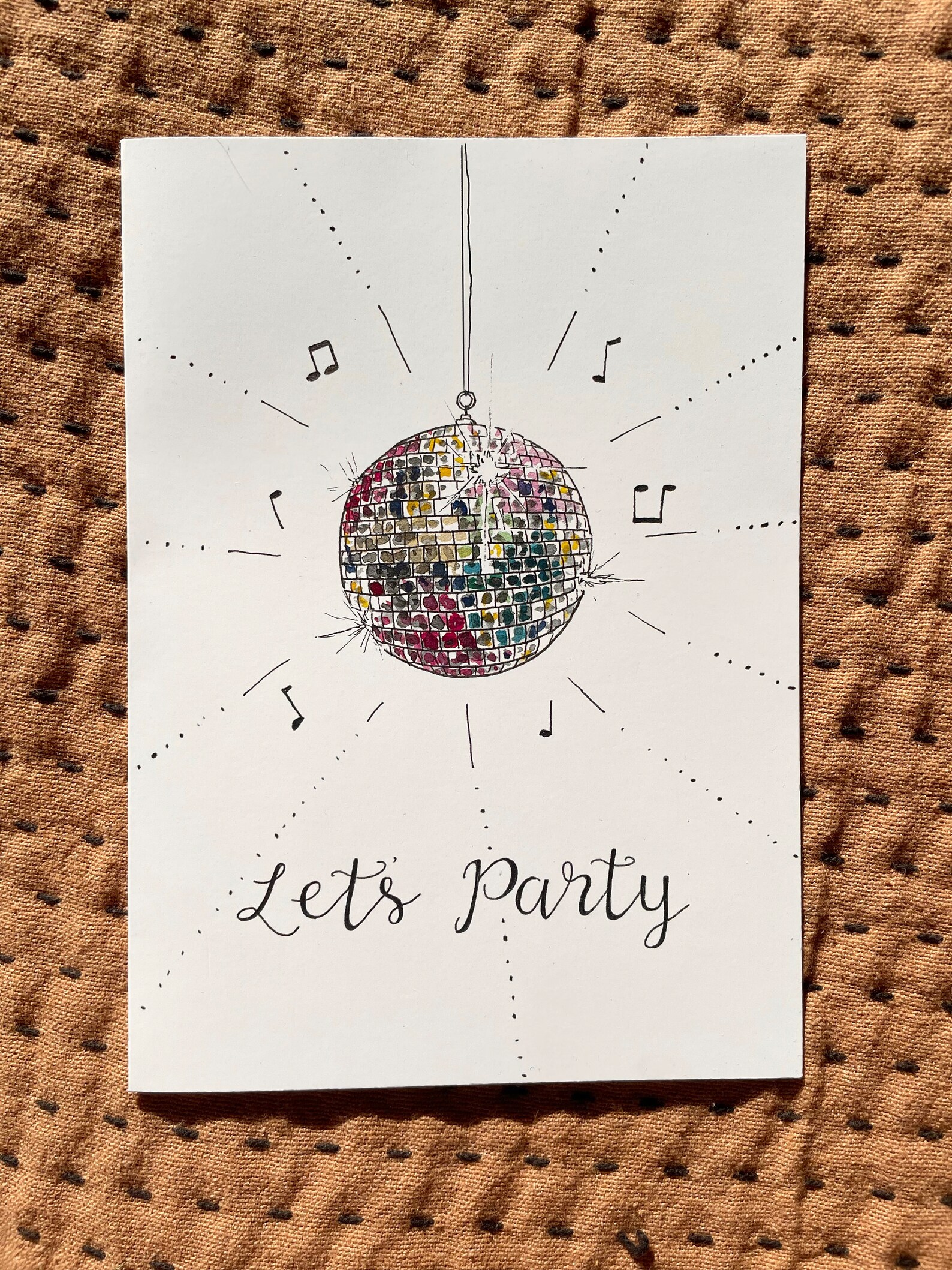 Celebration ‘let’s Party’ Disco Ball Greetings Card - Watercolour ...