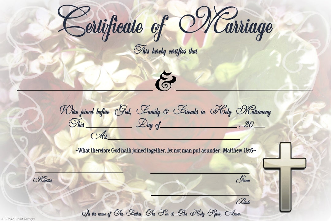 Marriage Certificate PDF Printable - Etsy