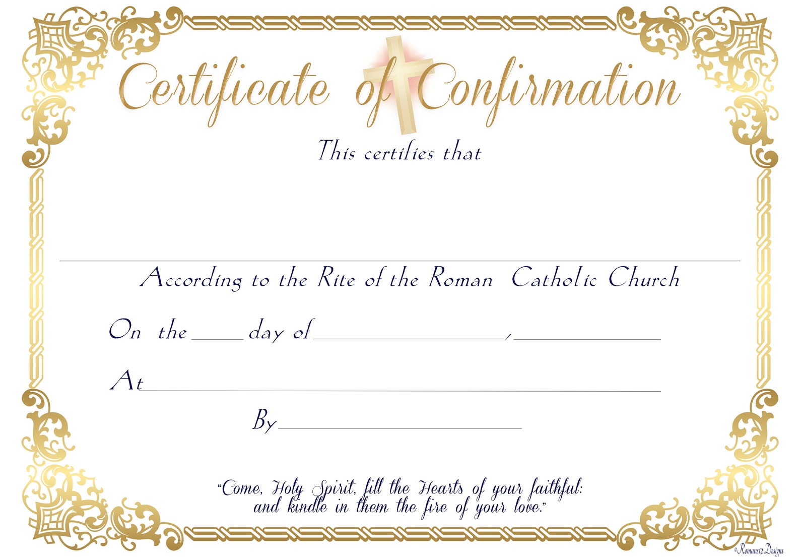 Catholic Confirmation Certificate PDF Printable Etsy