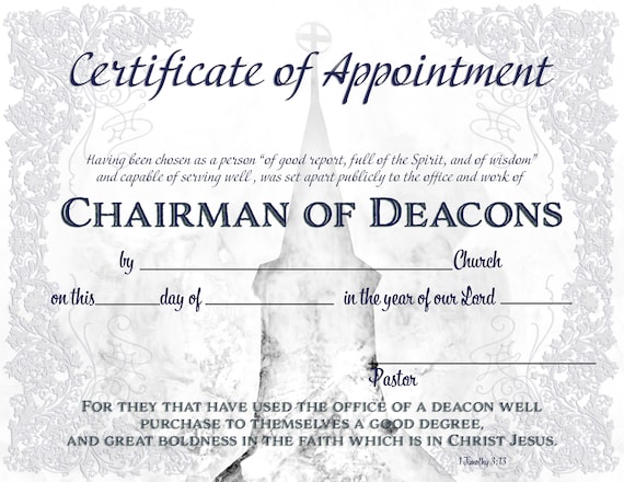 Chairman of Deacons Certificate Downloadable PDF Printable - Etsy