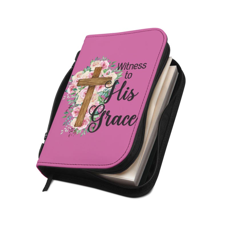 Pink Floral Bible Cover: Witness to His Grace Faith-inspired PU Leather ...