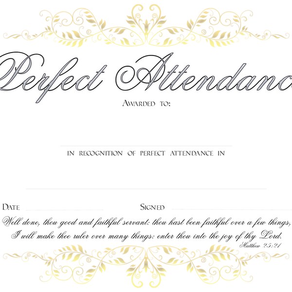 Perfect Attendance Certificates - Etsy