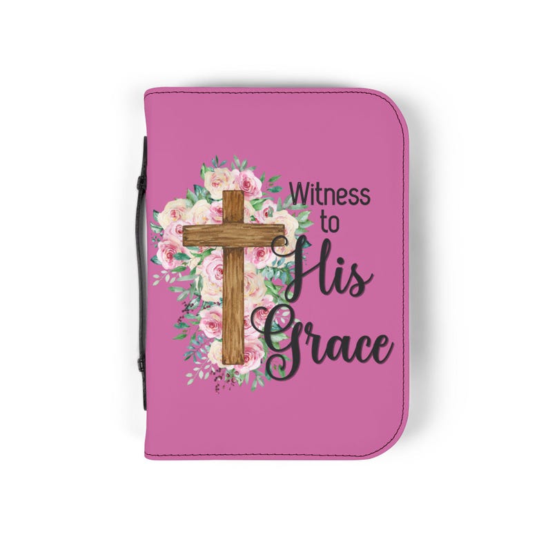 Pink Floral Bible Cover: Witness to His Grace Faith-inspired PU Leather ...