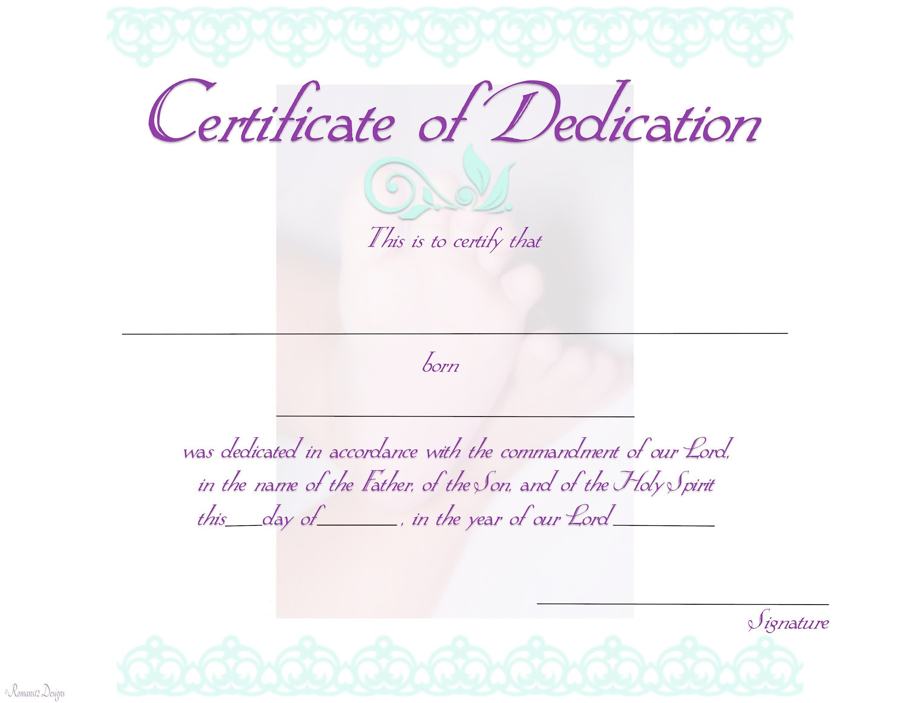 Sample Dedication Certificate