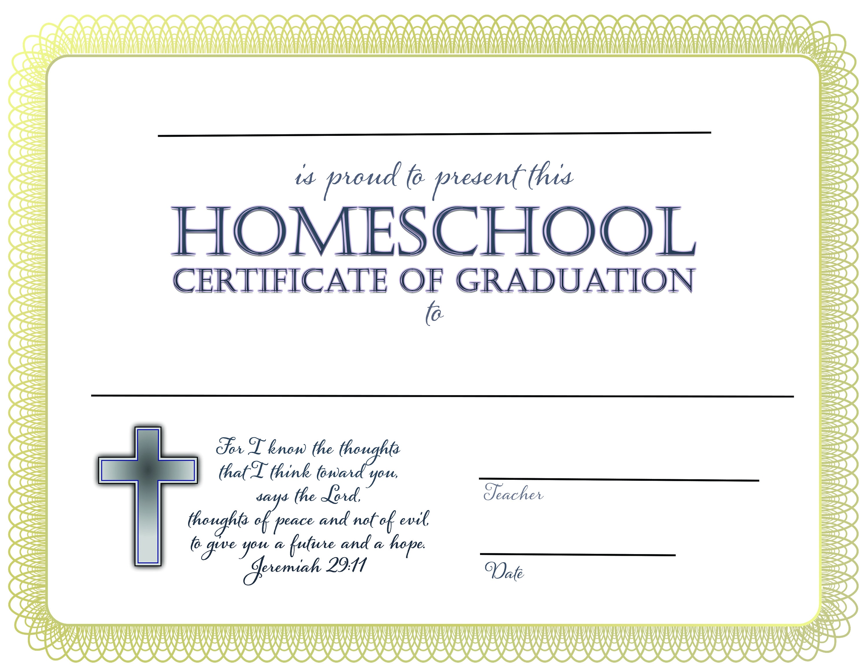 Christian Homeschool Graduation Completion Certificate PDF Printable ...