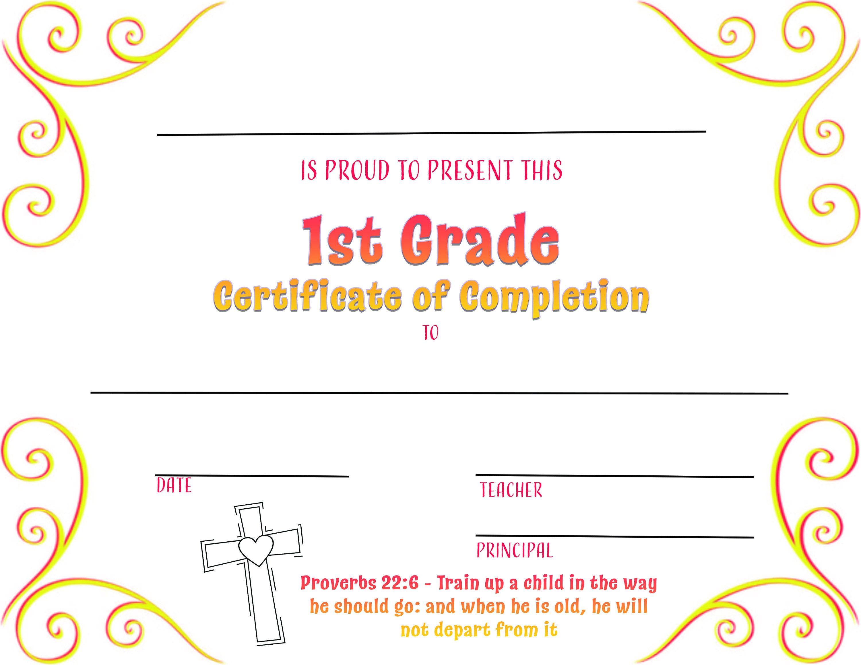 Christian Certificate of Completion- 1st Grade Downloadable PDF ...
