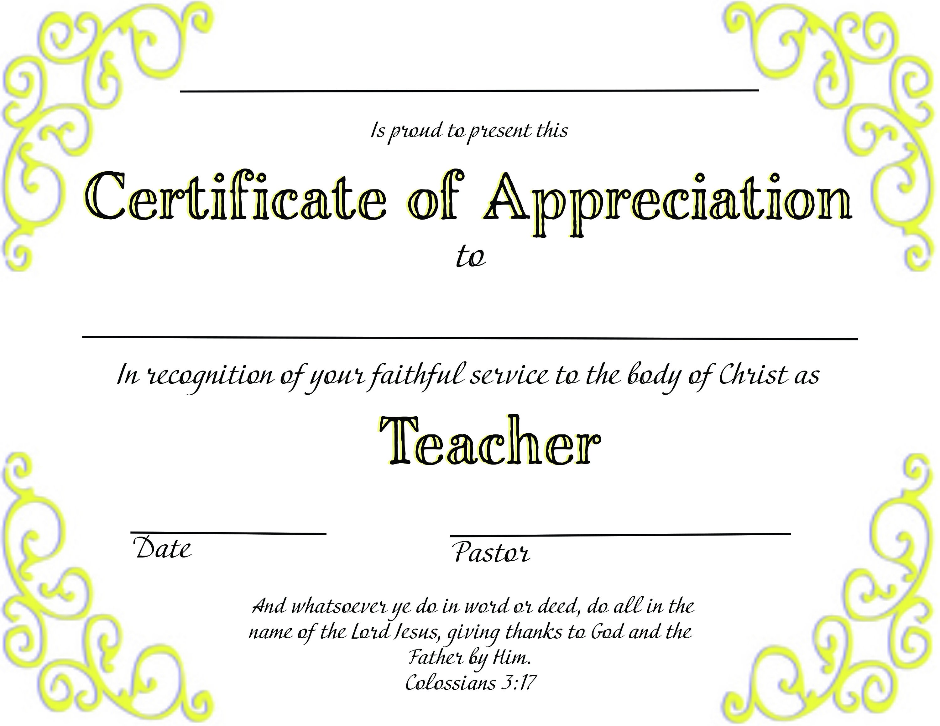 Certificate Of Appreciation