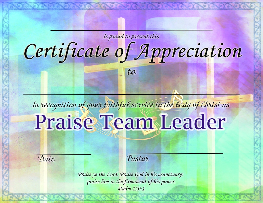 Certificate of Appreciation- Praise Team Leader PDF Printable ...