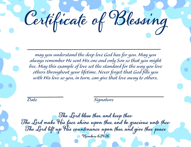 Christian Certificate of Blessing PDF Download Printable Customizable ...