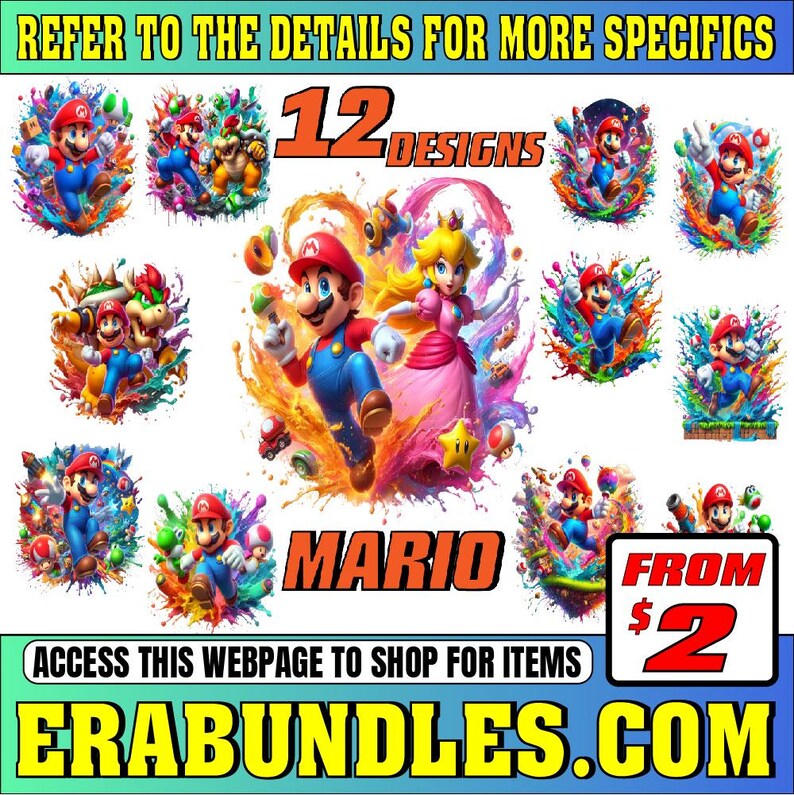12 PNG Super Mario Splash and Watercolor Digital Design PNG File for ...