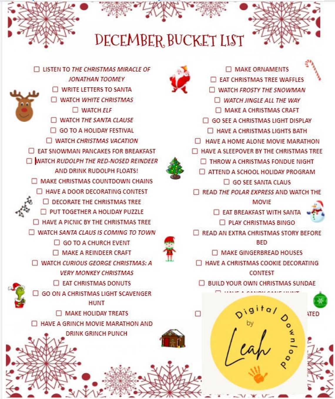 December Bucket List - Etsy