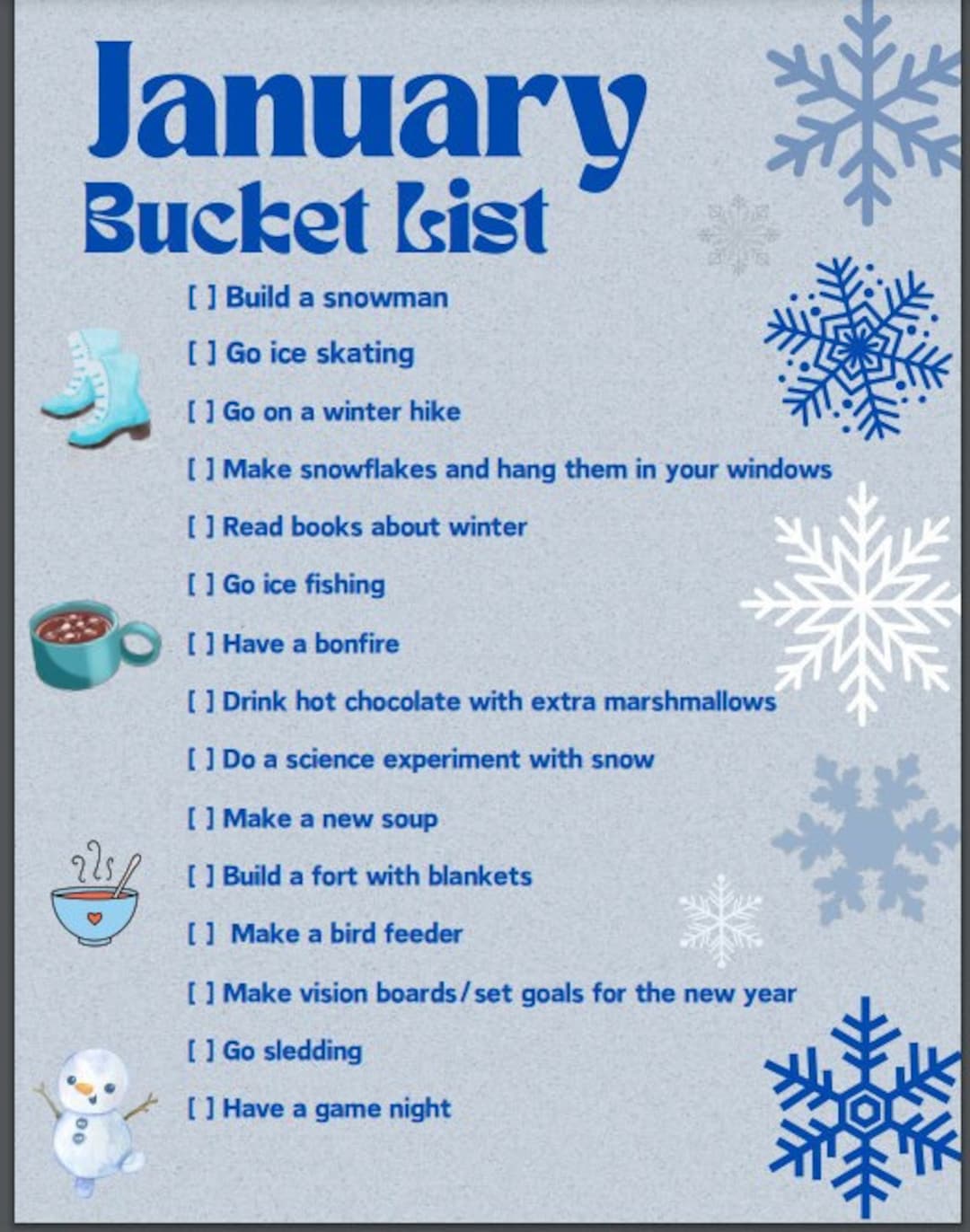 January Bucket List - Etsy