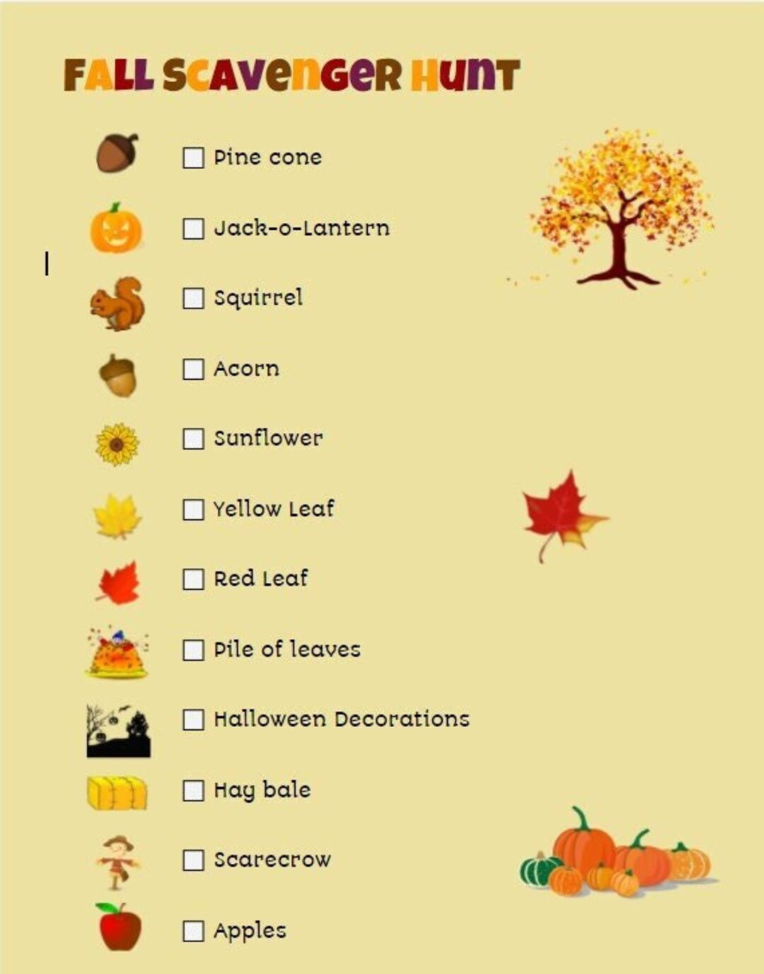 Fall Scavenger Hunt - Etsy