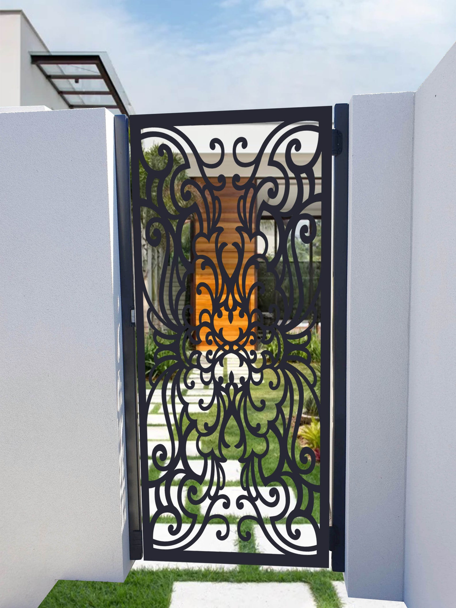 Metal Garden Gate Laser Cut Patterns With Posts and Latch - Etsy