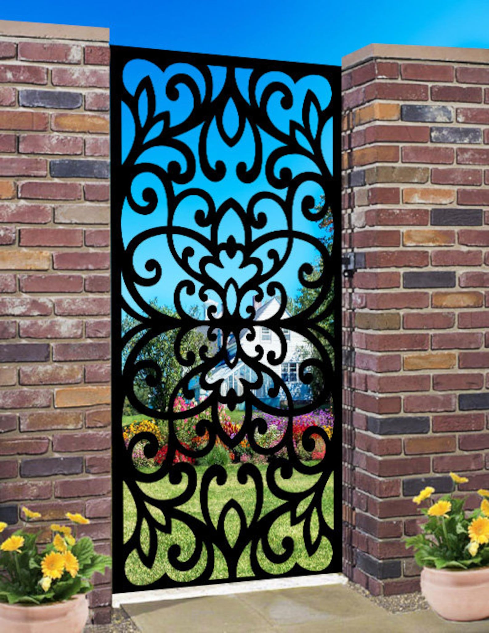Metal Garden Gate Laser Cut Patterns With Posts and Latch - Etsy