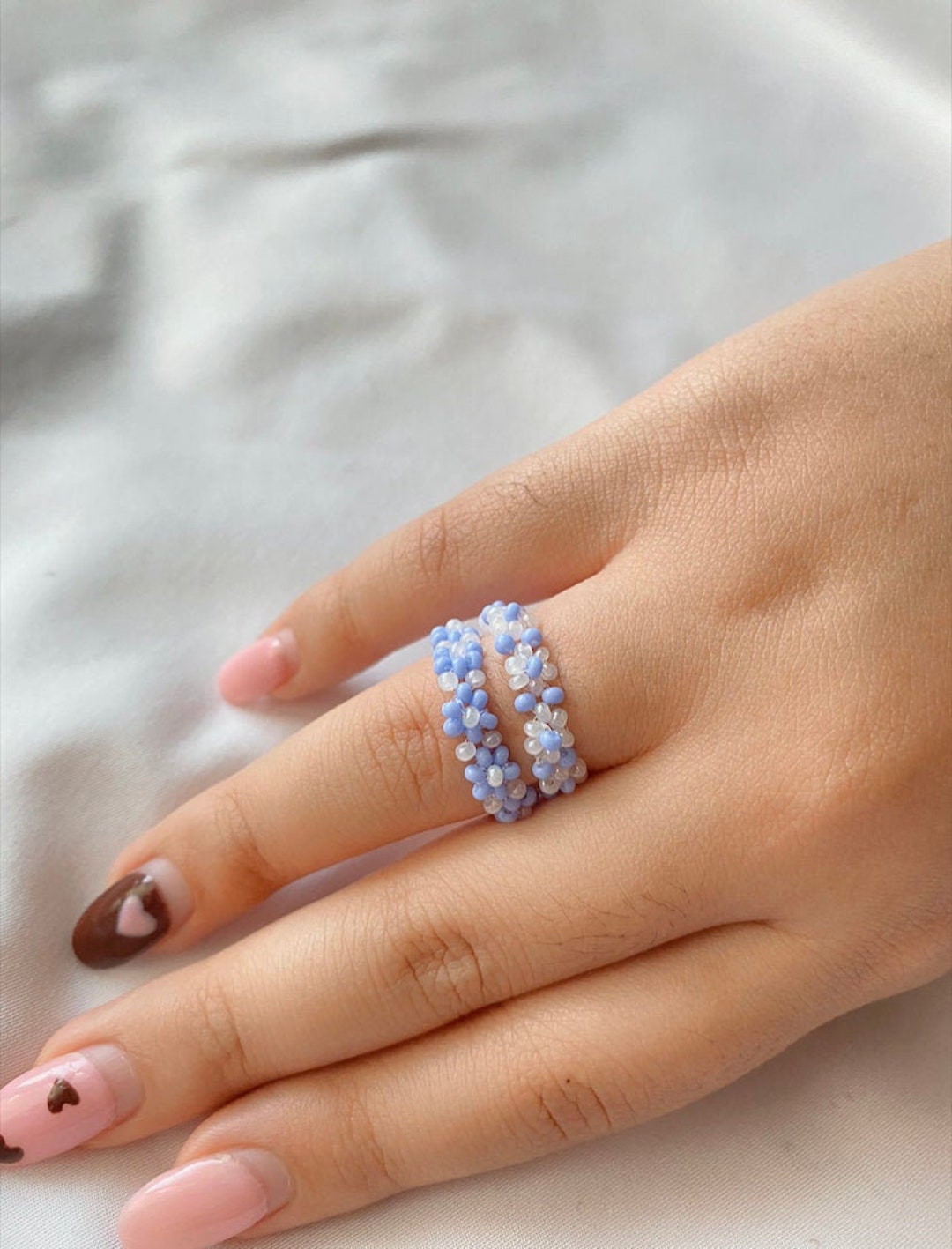 Periwinkle Daisy Ring, Beads Rings, Beaded Flower Rings, Mom Gift ...