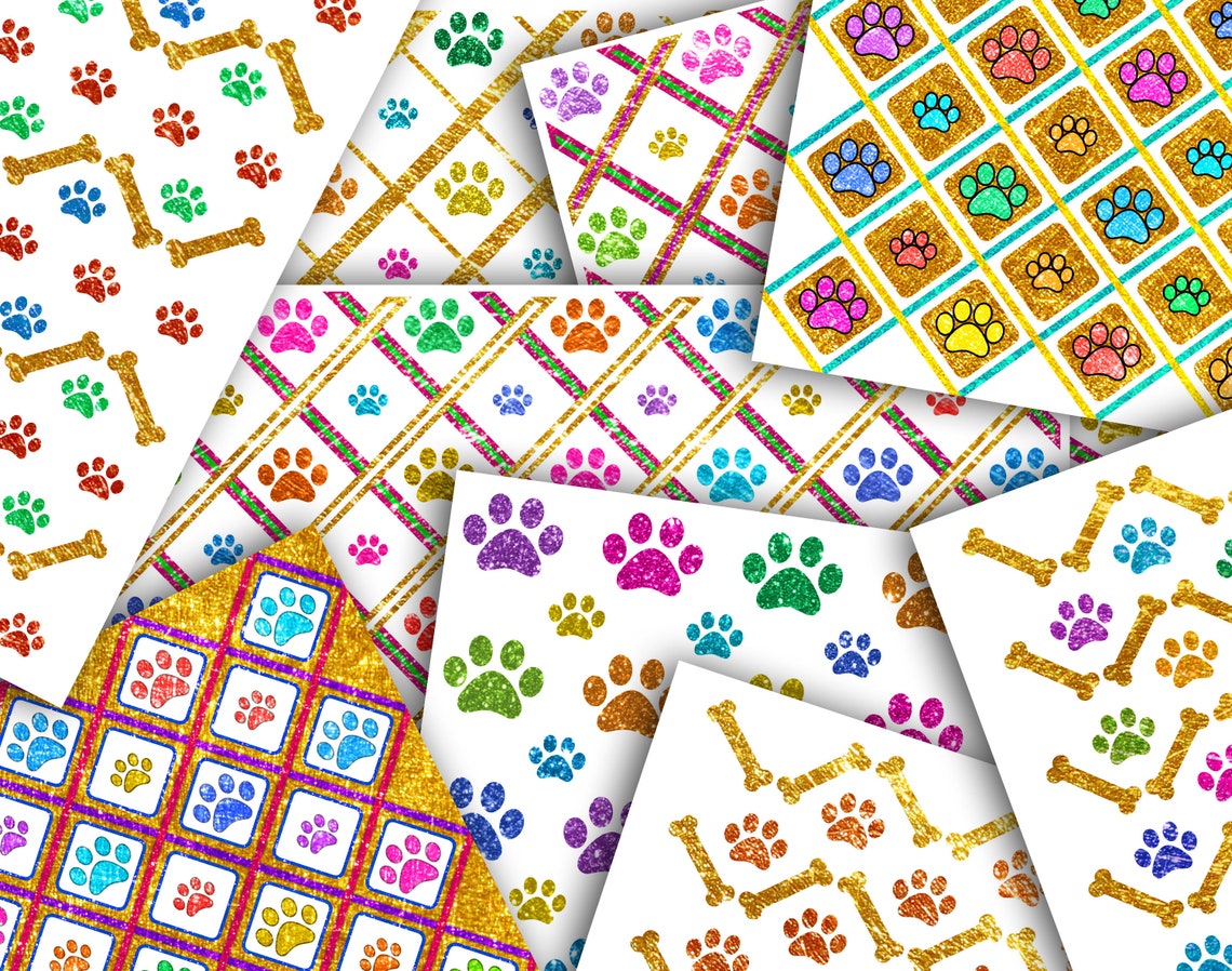 Paw Pet Dog Glitter Background Party Decoration for Paper Craft Print ...