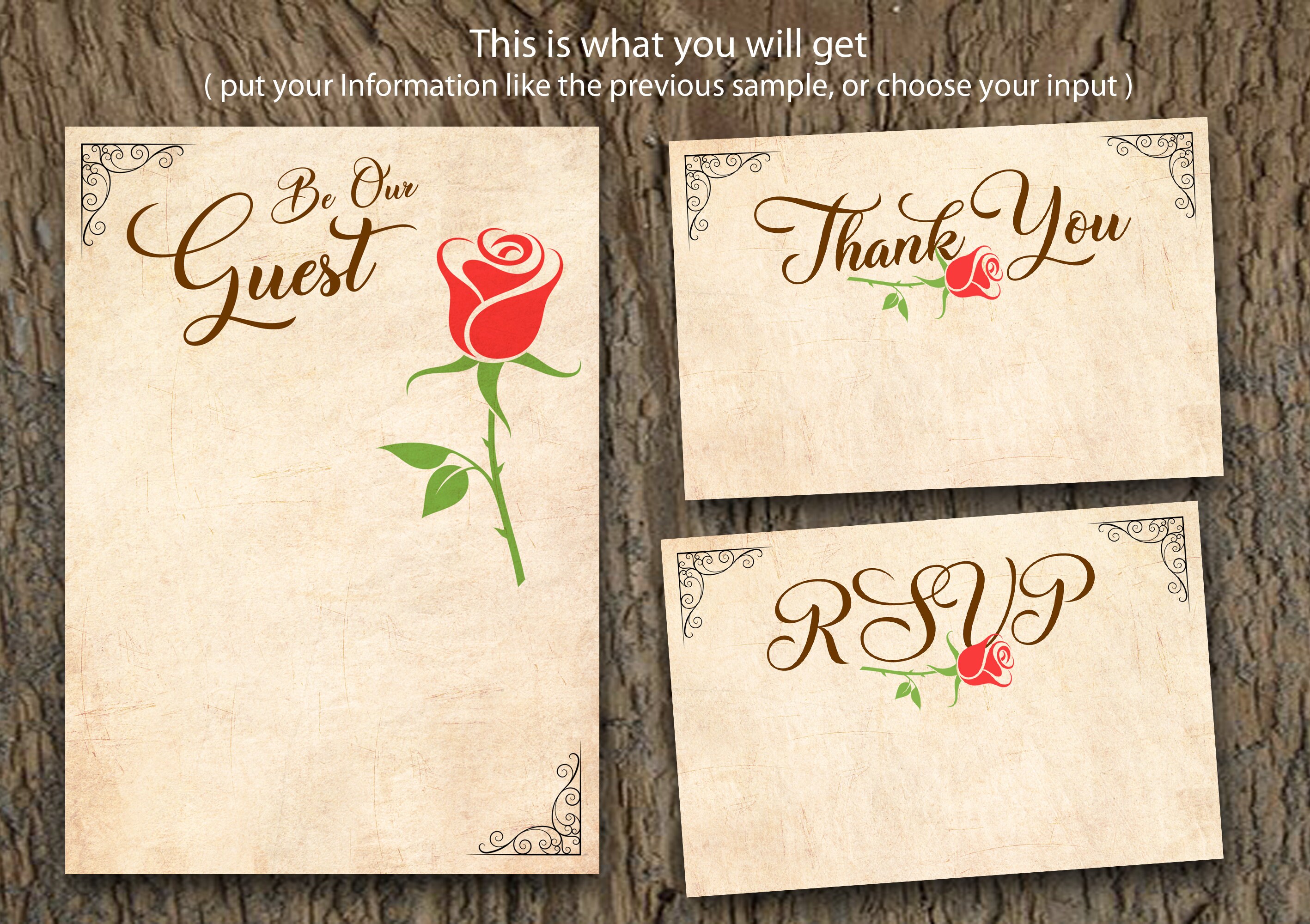 Be our guest vintage rose flower digital invitation | Etsy