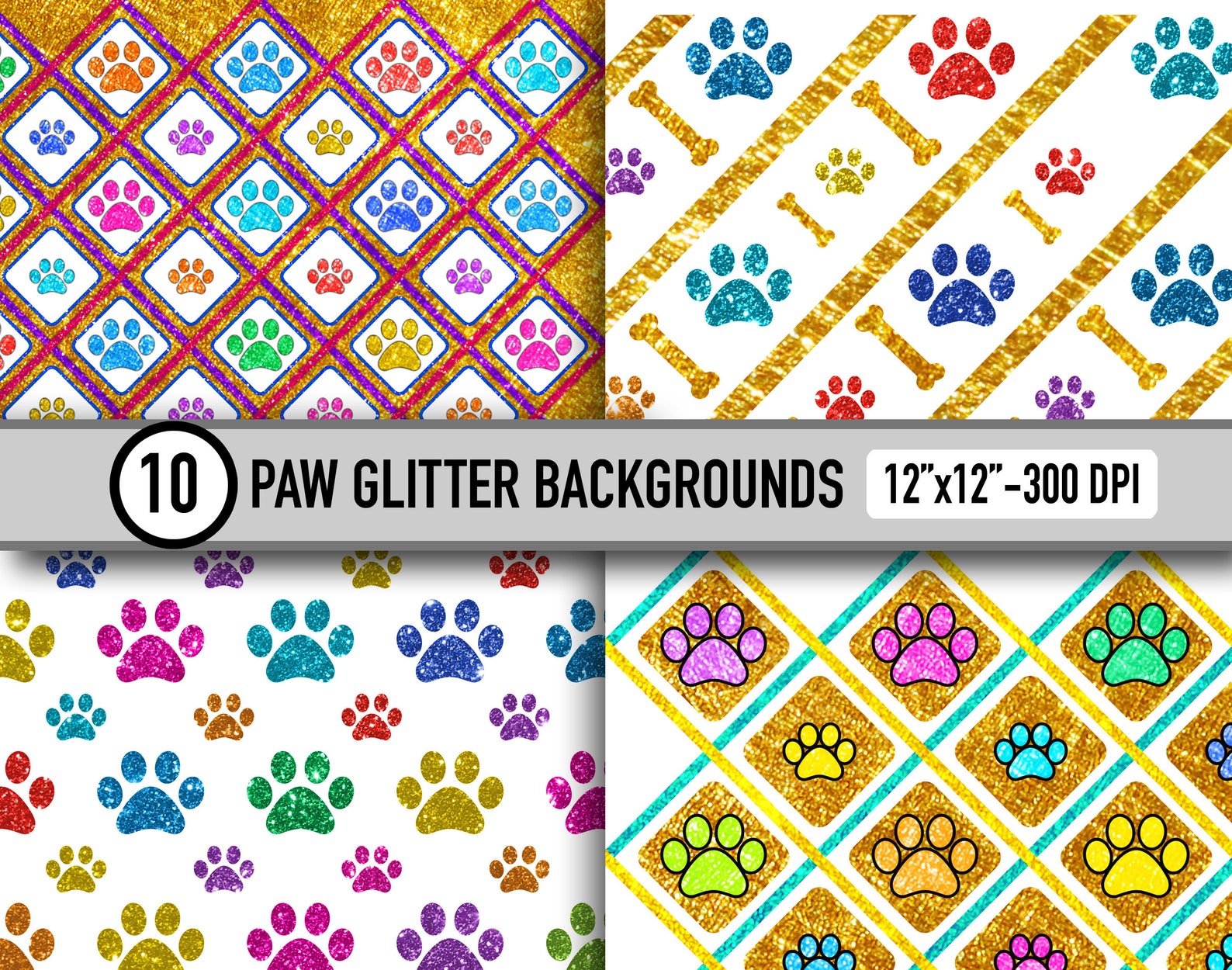 Paw Pet Dog Glitter Background Party Decoration for Paper Craft Print ...