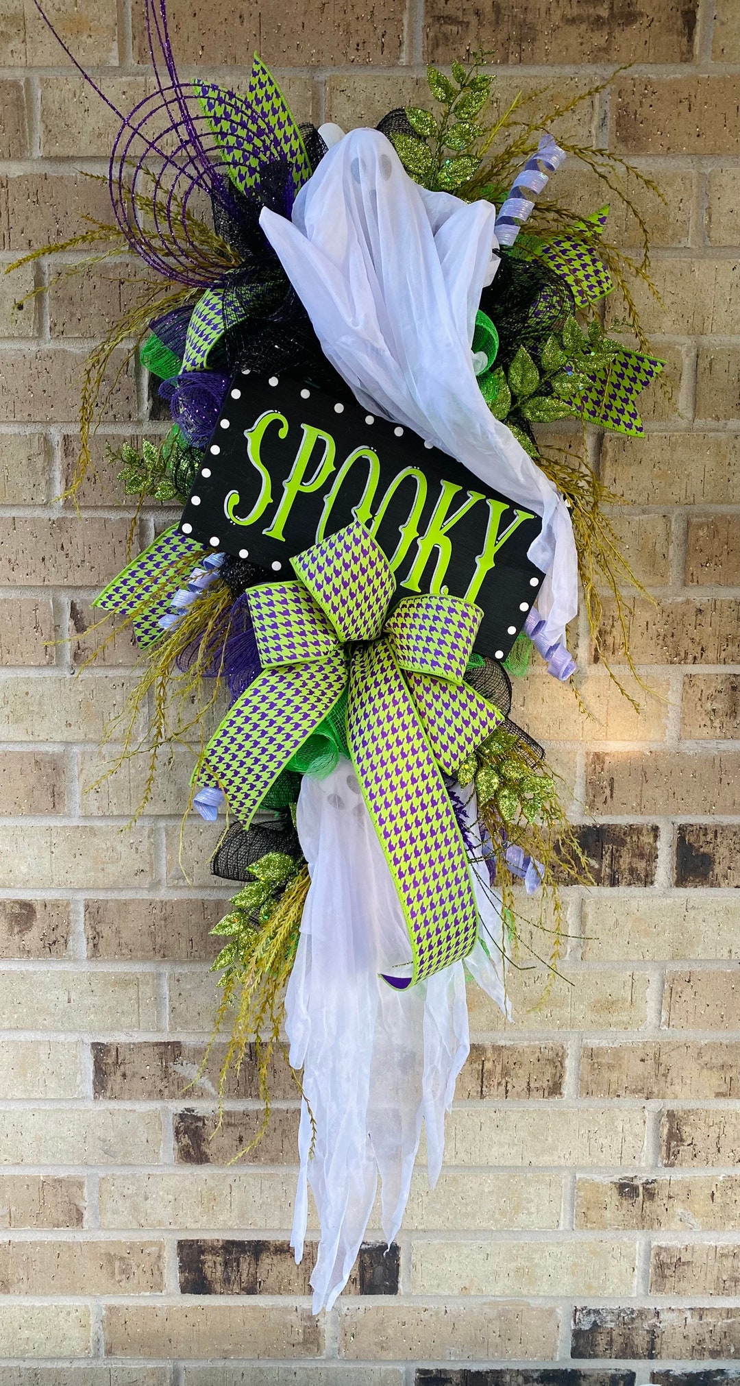 Spooky Halloween Ghost Swag, Halloween Door Wreath, Ghost Wreath ...