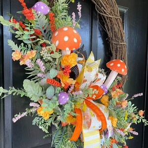 Spring Mushroom Garden Front Door Wreath, Fairy Garden Decor, Mushroom ...