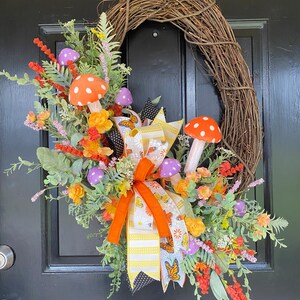 Spring Mushroom Garden Front Door Wreath, Fairy Garden Decor, Mushroom ...