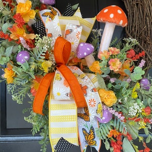 Spring Mushroom Garden Front Door Wreath, Fairy Garden Decor, Mushroom ...