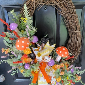 Spring Mushroom Garden Front Door Wreath, Fairy Garden Decor, Mushroom ...