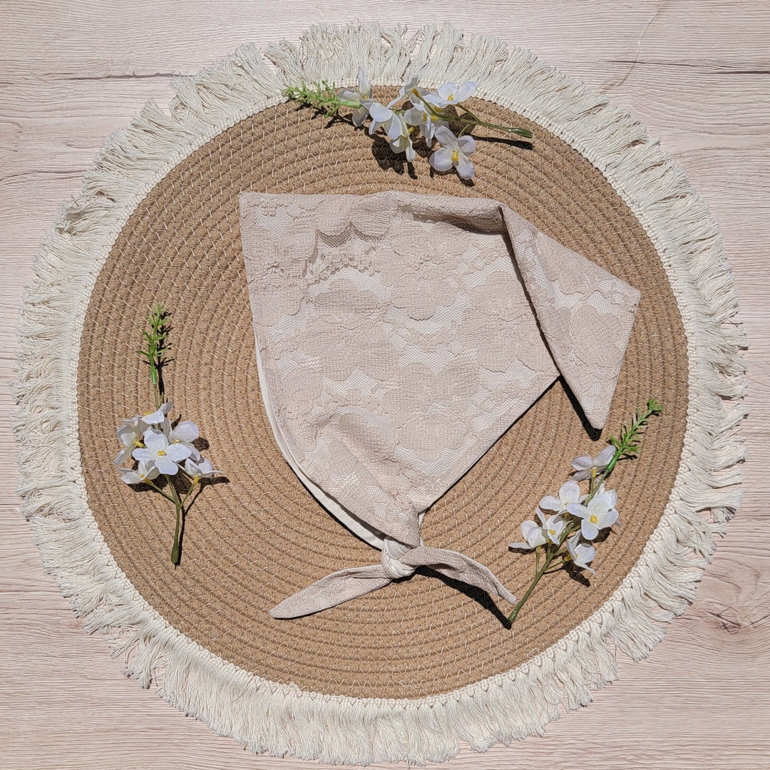 Cream Lace Overlay Bandana - Kerchief, Headcovering, Fully Lined, Lace ...
