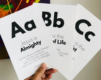 Gospel ABC Scripture Cards Monochrome PRINTABLE / Bible A-Z Kids Memory ...