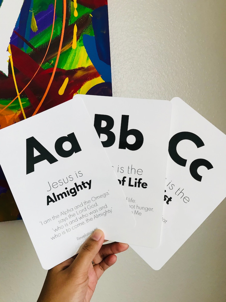 Jesus ABC Scripture Cards Monochrome PRINTABLE / Alphabet Names of ...