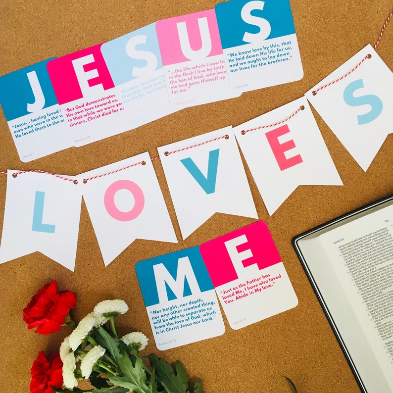 Jesus Loves Me Scripture Cards PRINTABLE / Bible Valentines Kids Memory ...