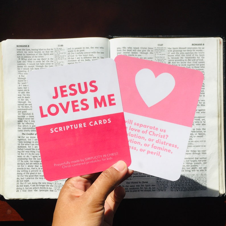 Jesus Loves Me Scripture Cards PRINTABLE / Bible Valentines Kids Memory ...