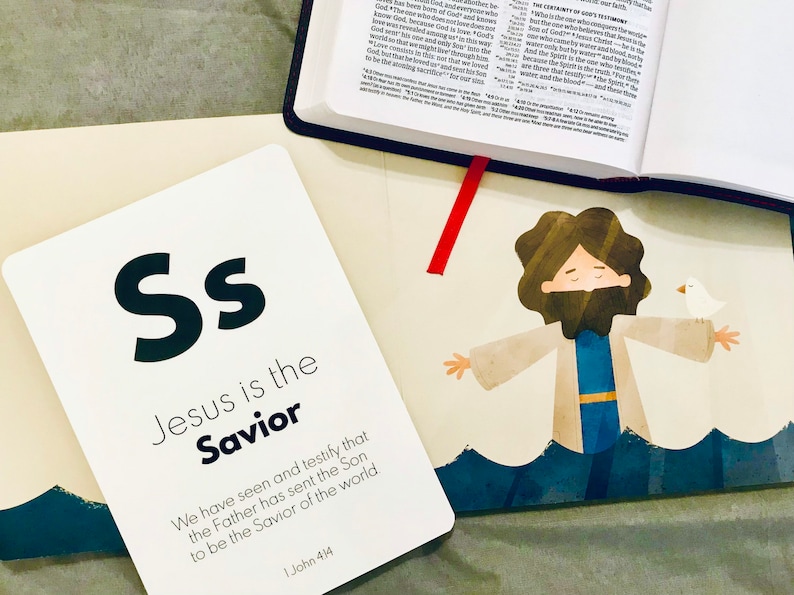 Jesus ABC Scripture Cards Monochrome PRINTABLE / Alphabet Names of ...