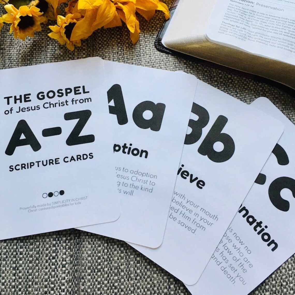 Gospel ABC Scripture Cards Monochrome PRINTABLE / Bible A-Z Kids Memory ...