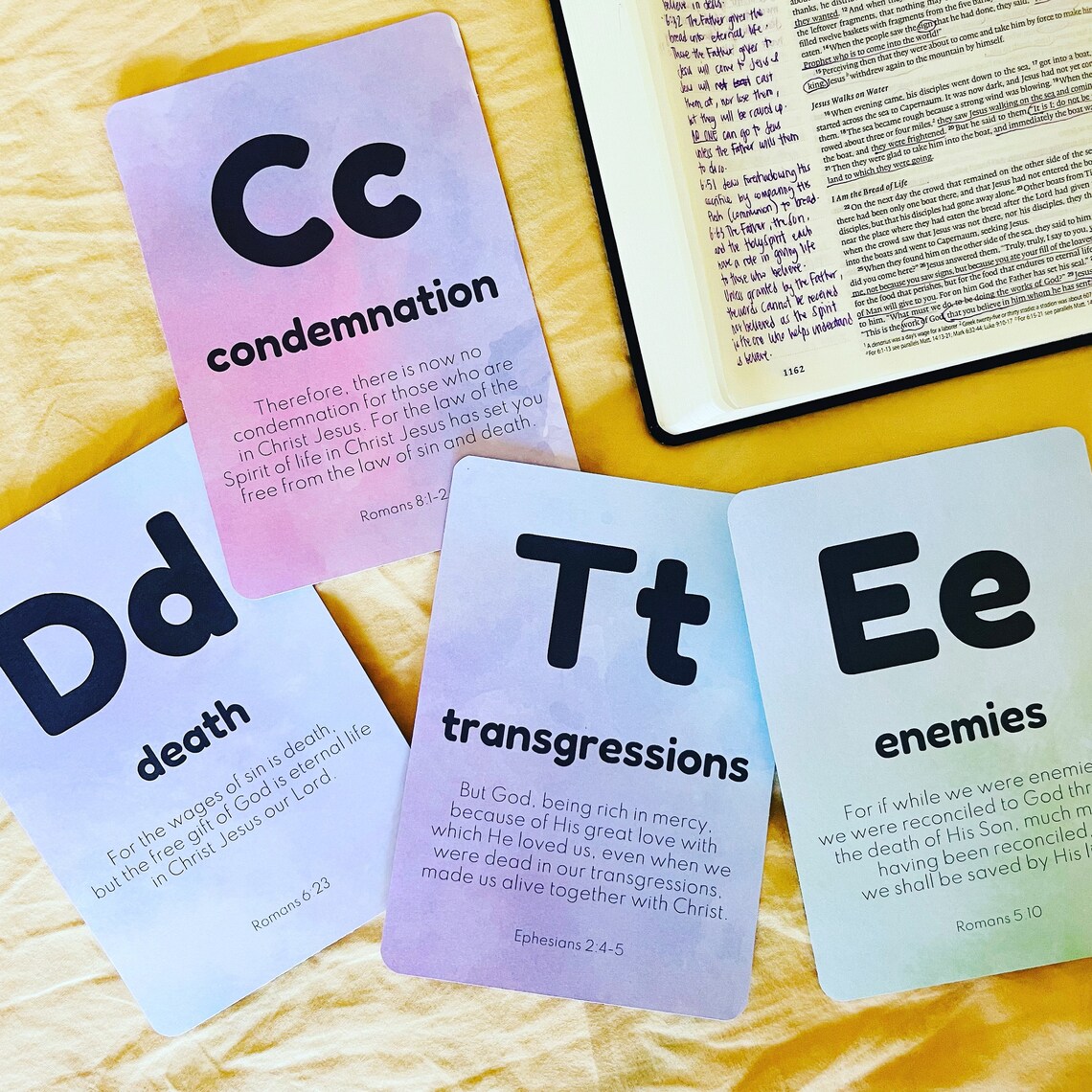Gospel ABC Scripture Cards Monochrome PRINTABLE / Bible A-Z Kids Memory ...