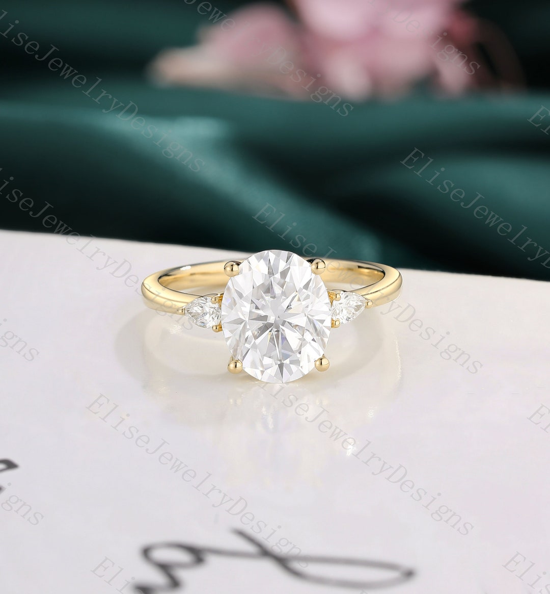 Vintage Moissanite Engagement Ring | Oval Moissanite Ring Yellow Gold ...