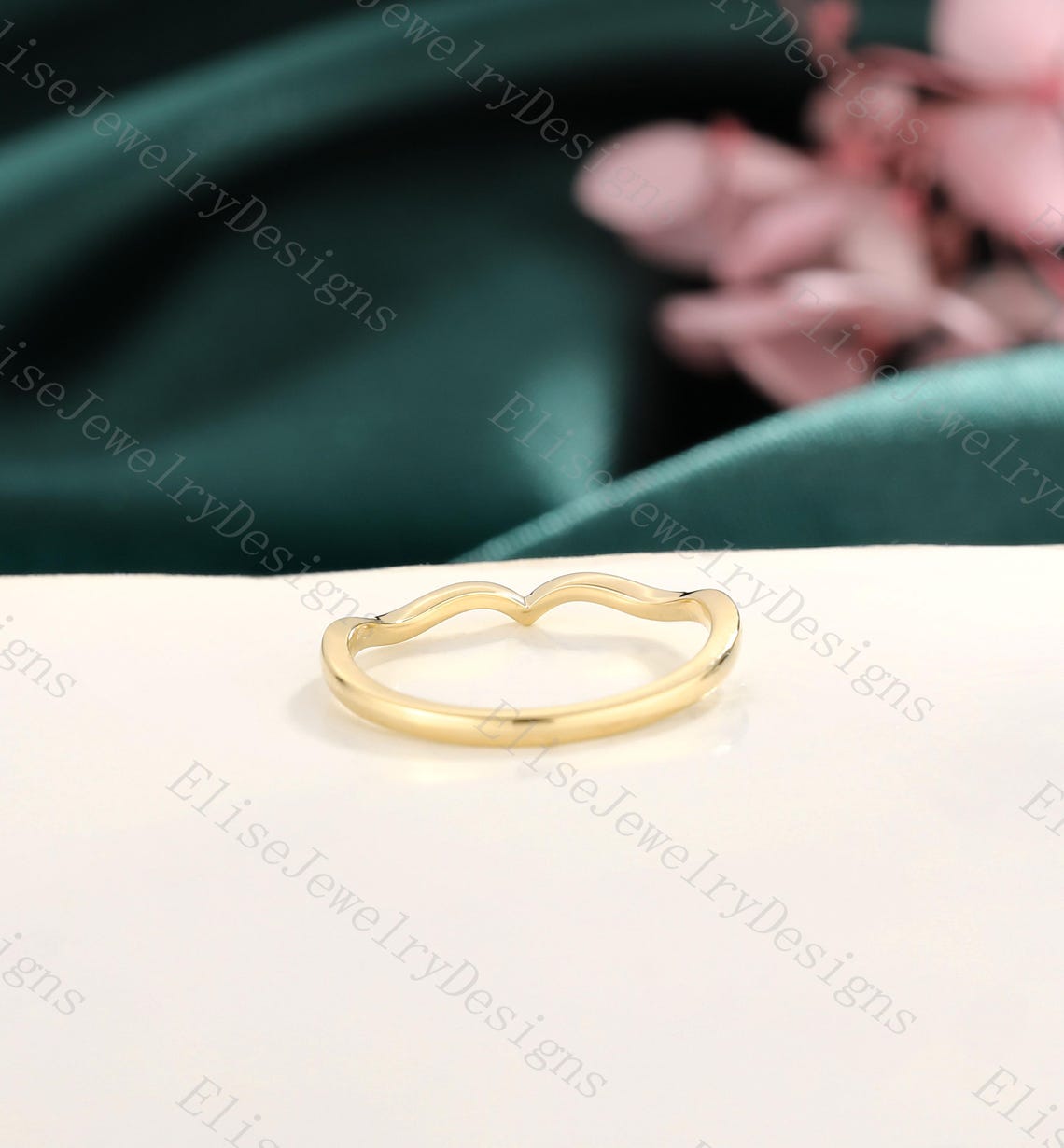 Simple Plain Wedding Band Wave Wedding Band 14K Yellow Gold Stacking ...
