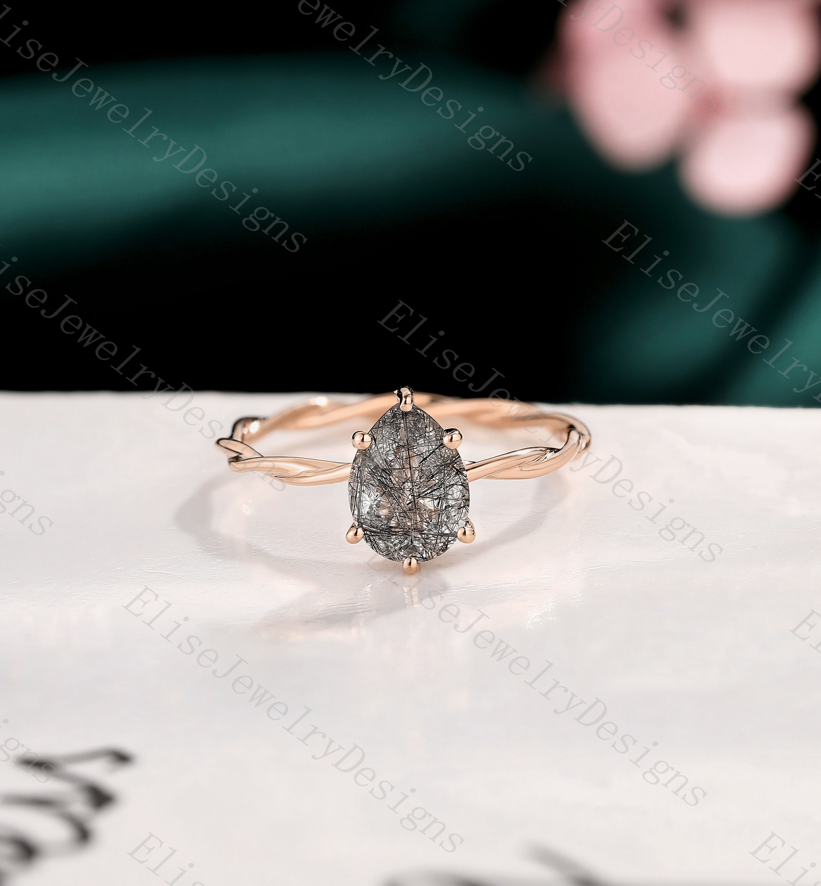 Black Rutilated Quartz Engagement Ring Vintage Black Quartz - Etsy Canada